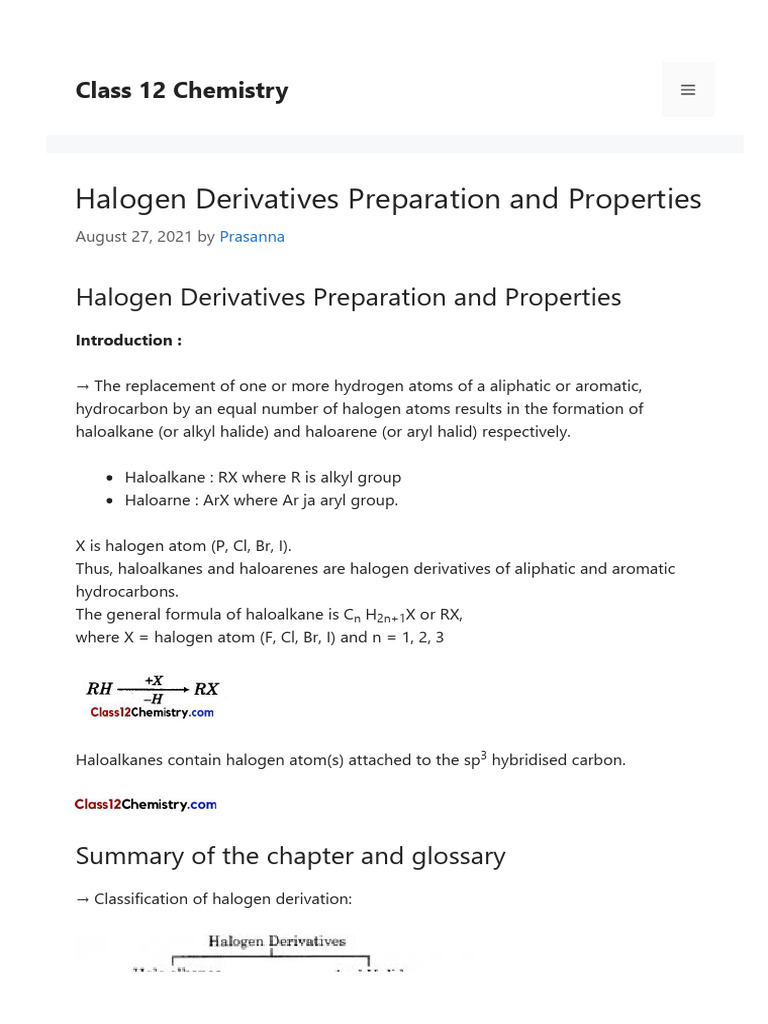 Halogen Derivatives Preparation | PDF | Chemical Reactions | Chemistry