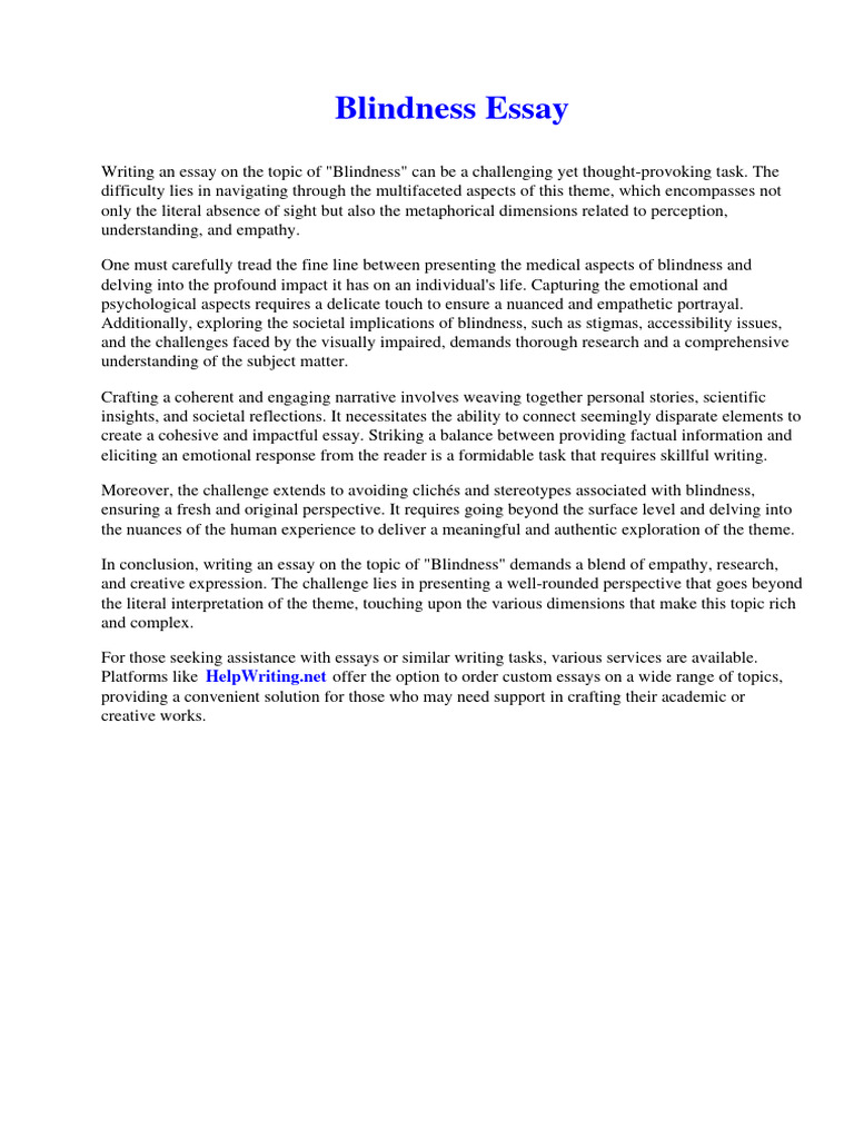 Blindness Essay | PDF