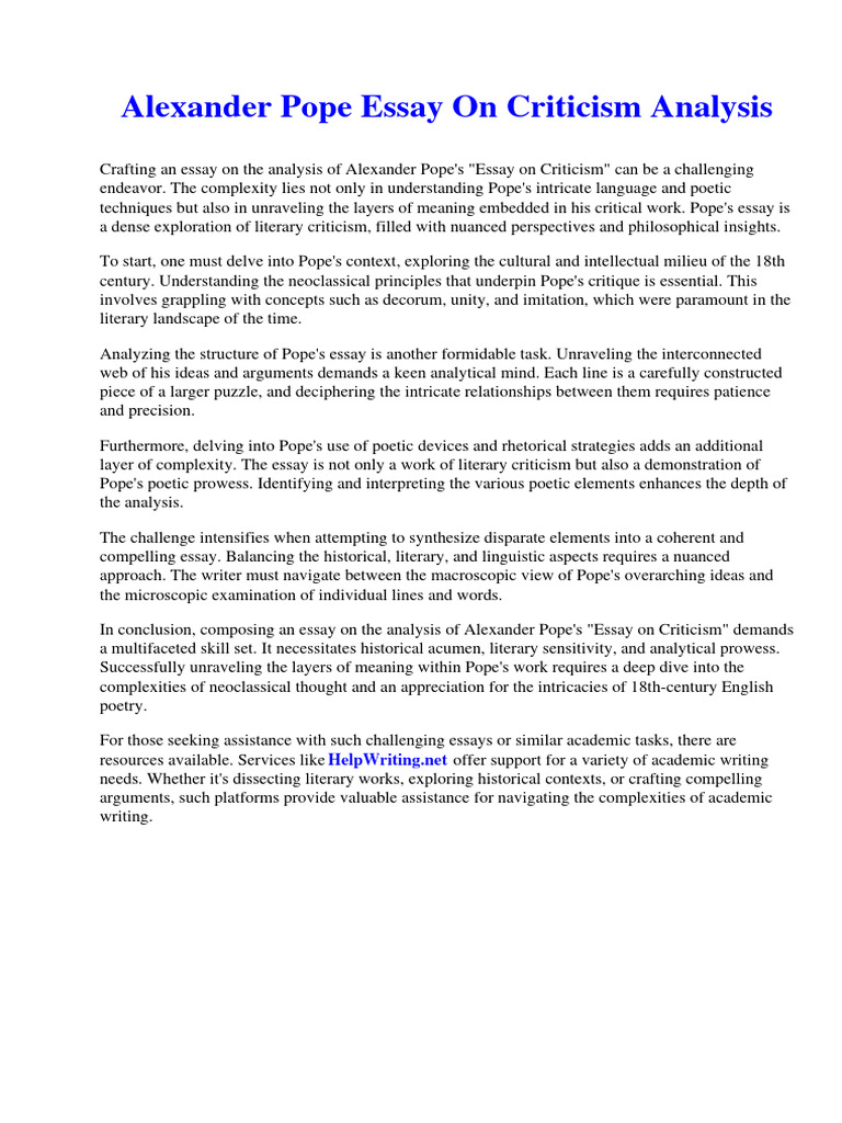 Alexander Pope Essay On Criticism Analysis | PDF | Plessy V. Ferguson ...