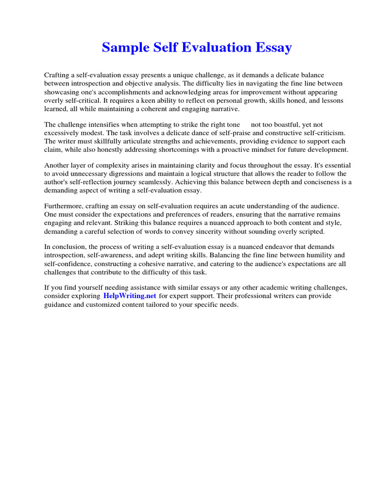 Sample Self Evaluation Essay | PDF