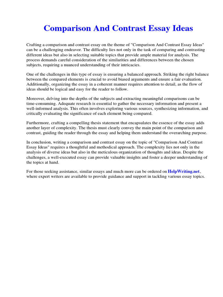 Comparison and Contrast Essay Ideas | PDF | Essays
