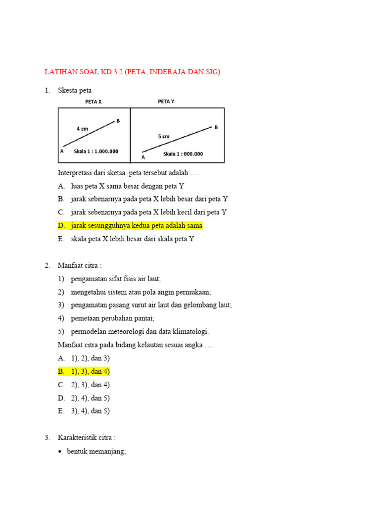 LATIHAN SOAL Peta, Inderaja Dan SIG (Udh Dijawab) | PDF