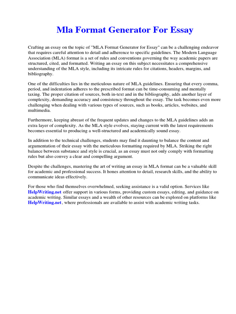 Mla Format Generator For Essay | PDF