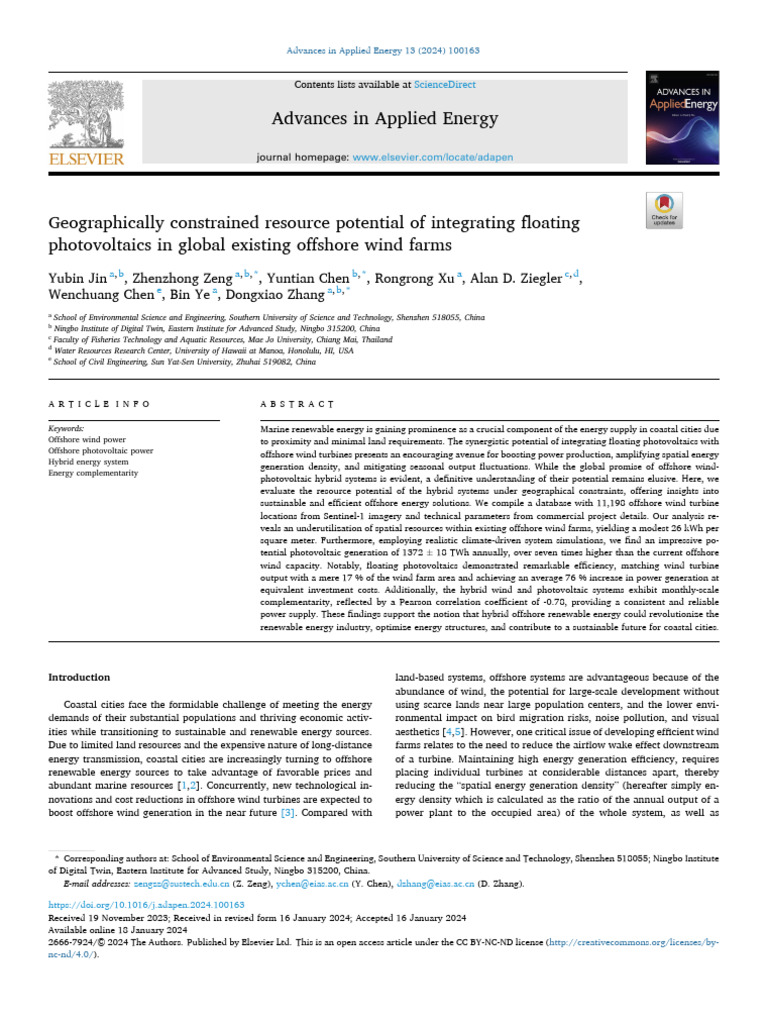 Geographically Constrained Resource Potential of Integrating Floating Photovoltaics in Global ...