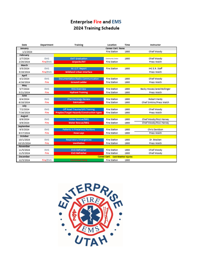 2024 Fire & EMS Training Schedule | PDF | Emergency Medical Services | Emergency Management