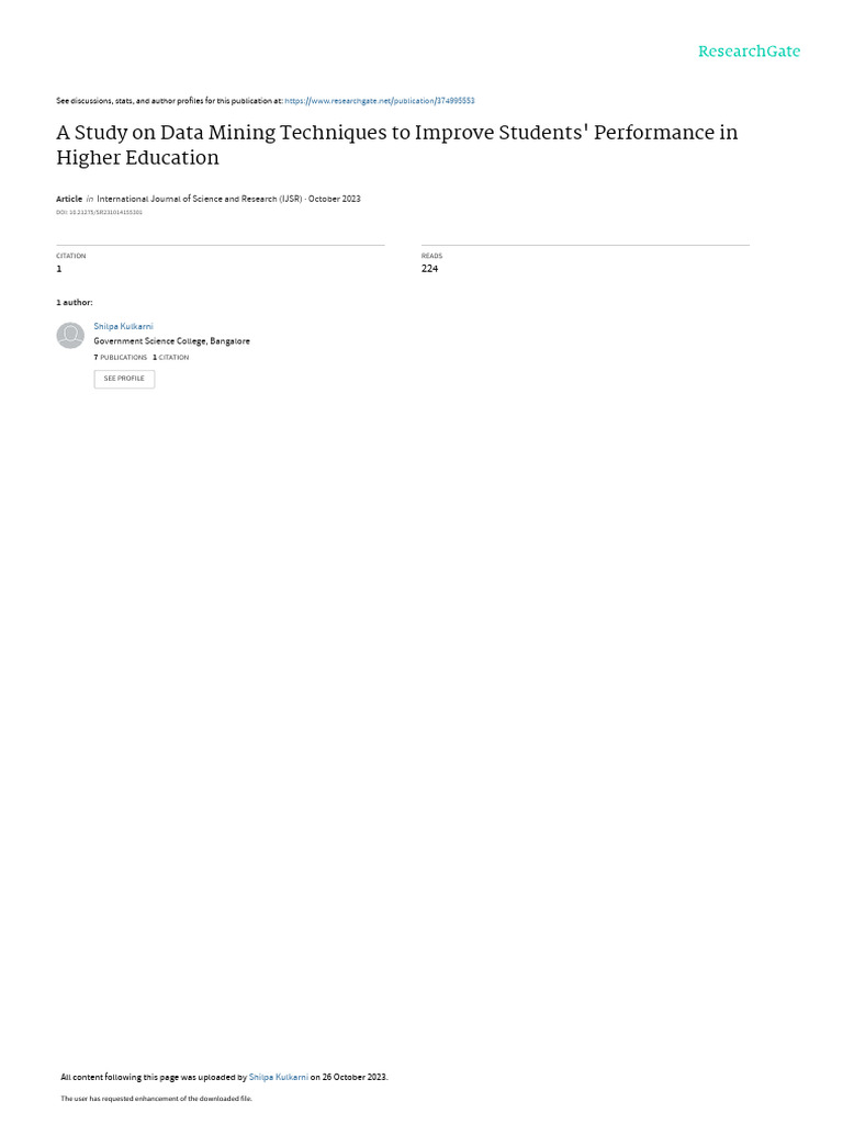 AStudyon Dataminingtechniquestoimprovestudentsperformancein Higher ... AStudyon Dataminingtechniquestoimprovestudentsperformancein Higher ...