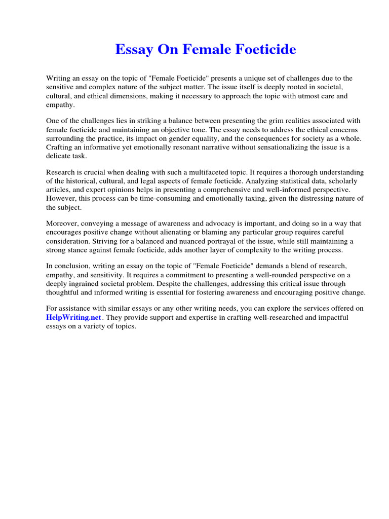 Essay On Female Foeticide | PDF
