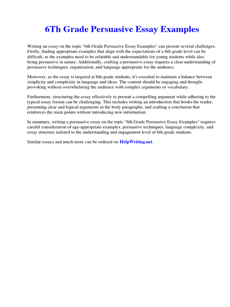 6Th Grade Persuasive Essay Examples | PDF | Essays | Atlantic Slave Trade