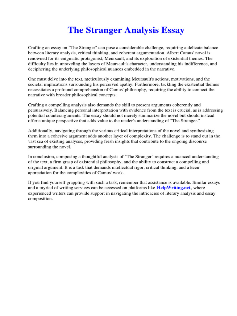 The Stranger Analysis Essay | PDF