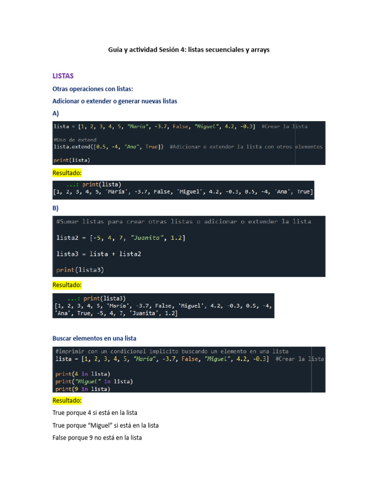 Eliminar elementos en listas Python | PDF | Python (lenguaje de programación) | Algoritmos