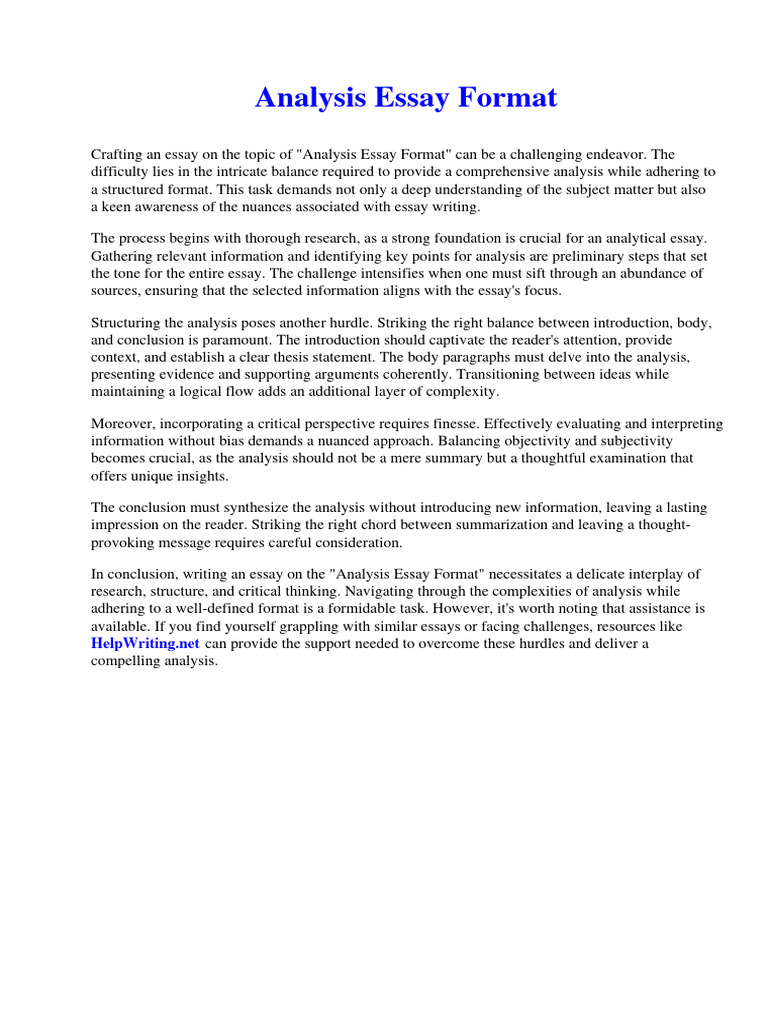 Analysis Essay Format | PDF | Essays | Economics