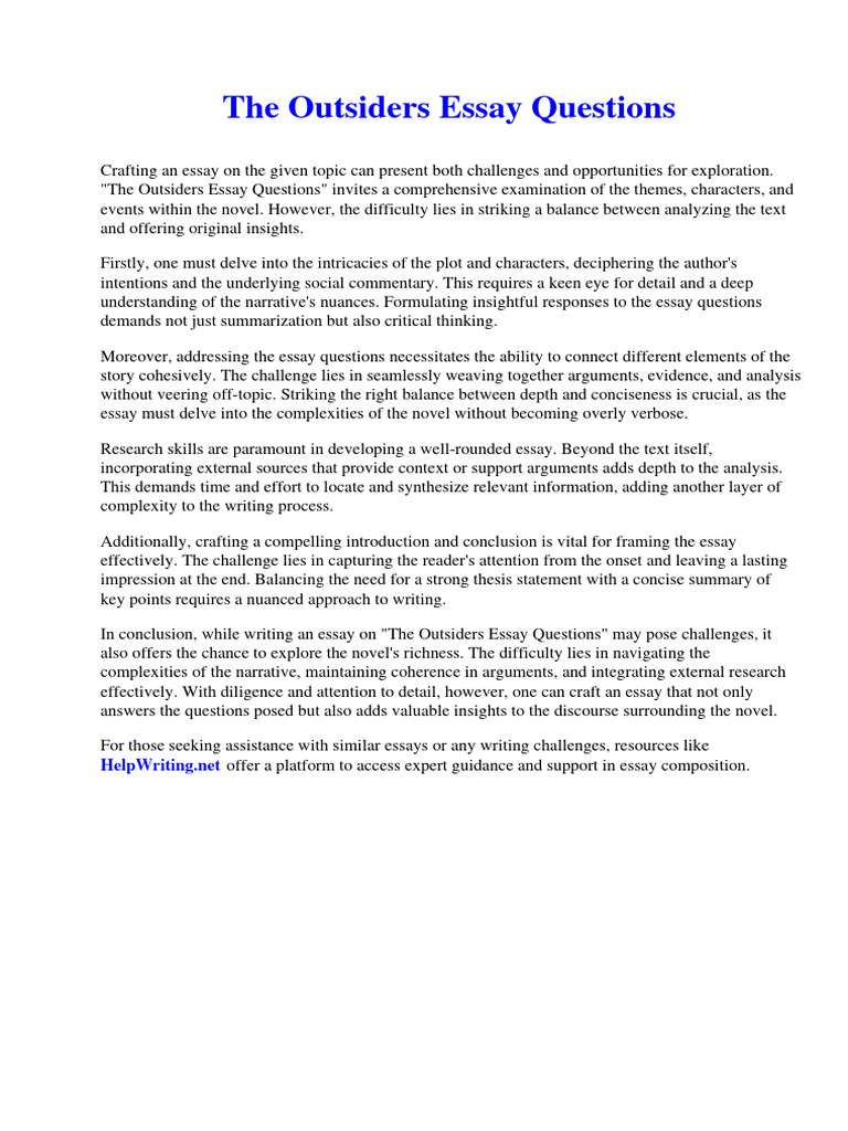 The Outsiders Essay Questions | PDF | Intellectual Property | Ownership
