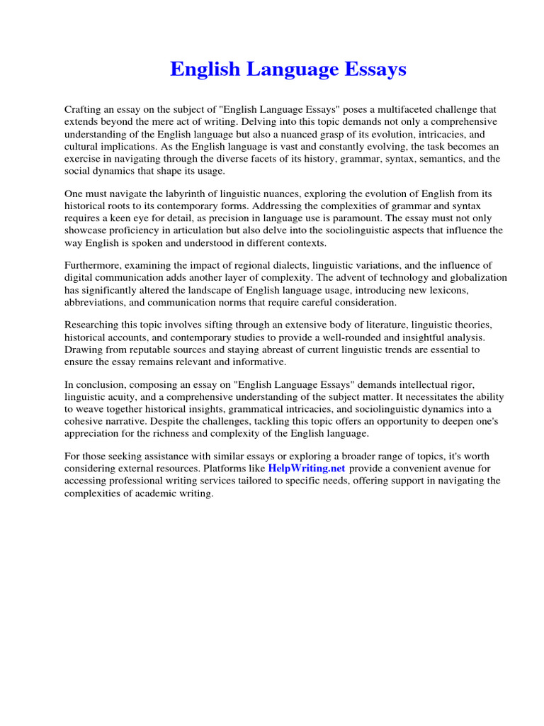 English Language Essays | PDF | Linguistics | English Language