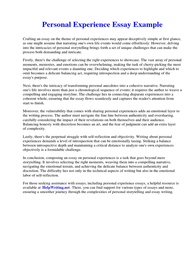 Personal Experience Essay Example | PDF | Essays Personal Experience Essay Example | PDF | Essays