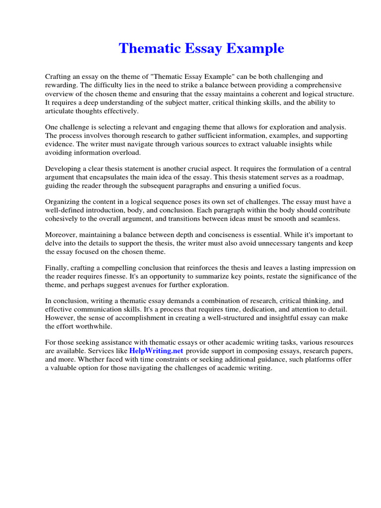 Thematic Essay Example | PDF | Bone | Realism (Arts)