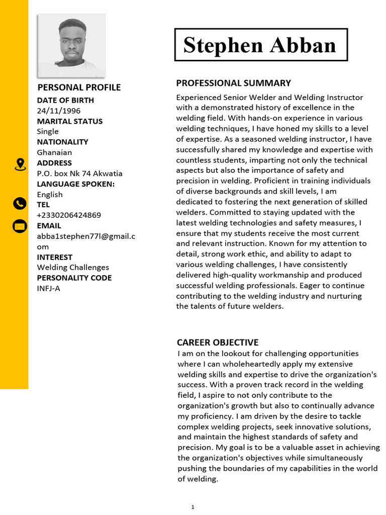 Stephen Abban CV | PDF | Welding | Construction