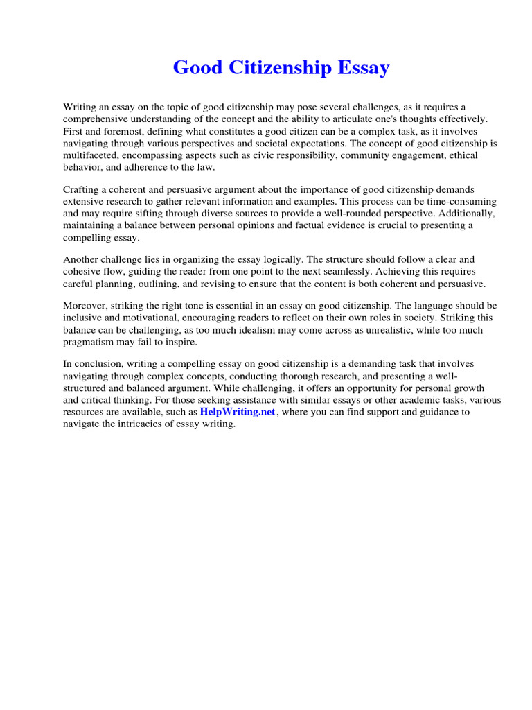 Good Citizenship Essay | PDF | Human Migration | Essays