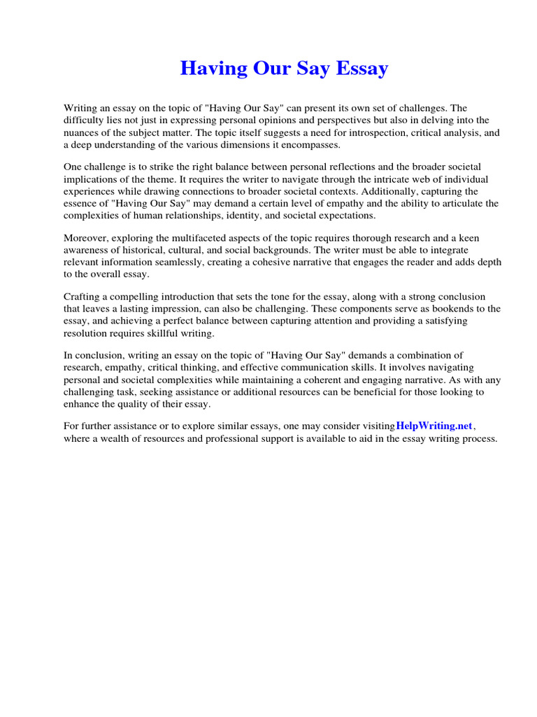 Having Our Say Essay | PDF | Essays | Narrative