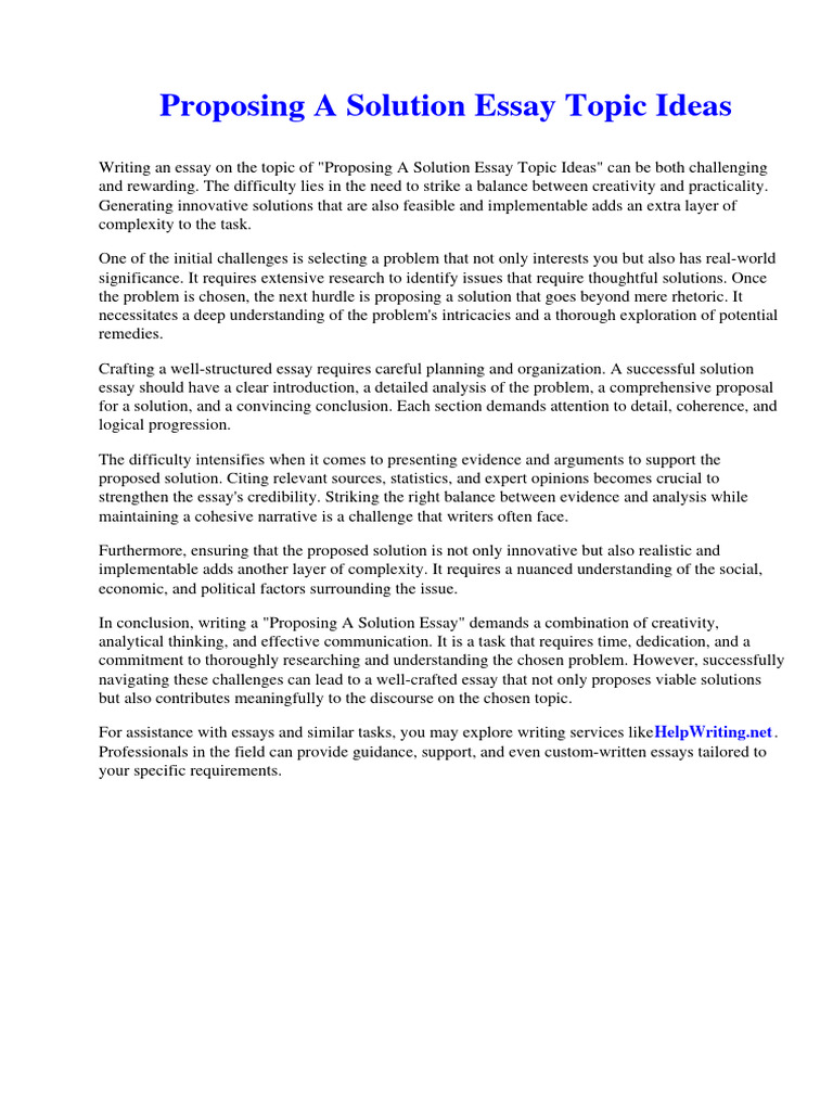 Proposing A Solution Essay Topic Ideas | PDF | Essays | Beauty