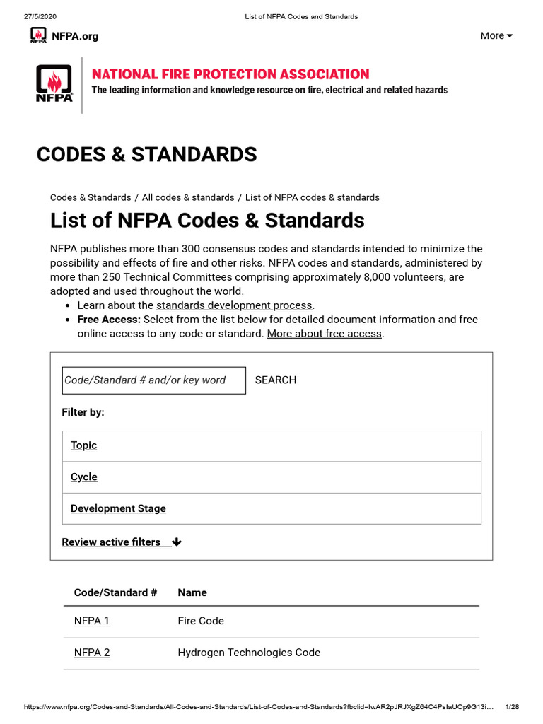 List of NFPA Codes and Standards | PDF | Fires | Firefighting