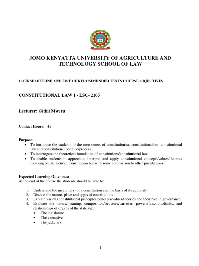 Course Outline - Constitutional Law I | PDF | Law