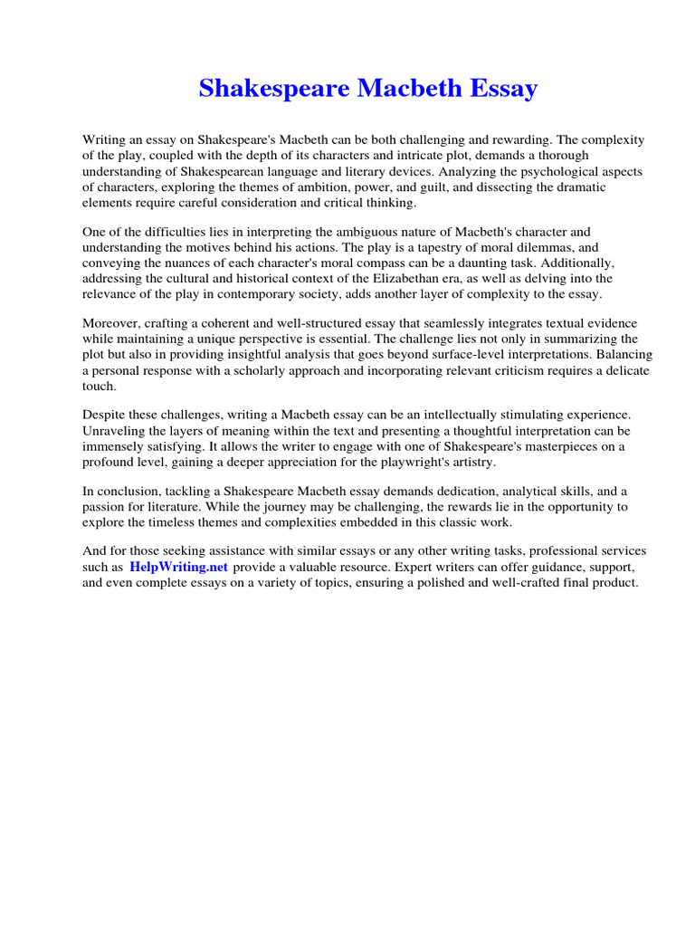 Shakespeare Macbeth Essay | PDF | Psychological Trauma | Mental Disorder
