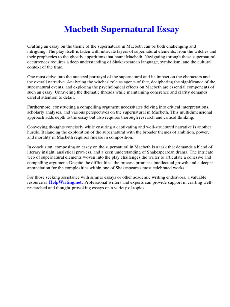 Macbeth Supernatural Essay | PDF | Macbeth | Essays