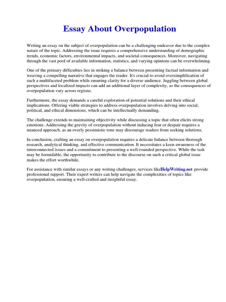 Essay About Overpopulation | PDF