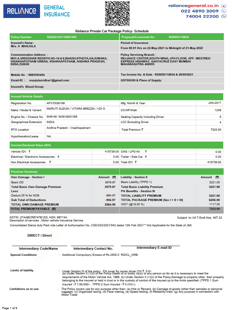 Car Insurance Policy2021 | PDF | Insurance | Deductible