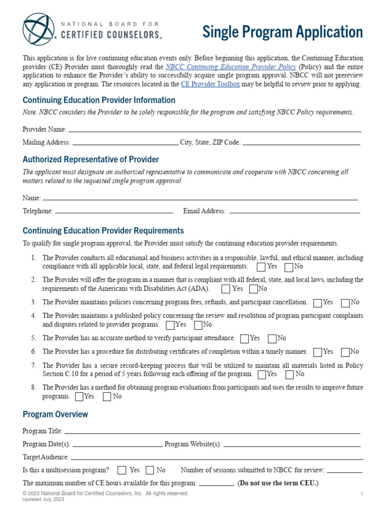 NBCC Single Program Application Guide | PDF | Money Order | Credit Card