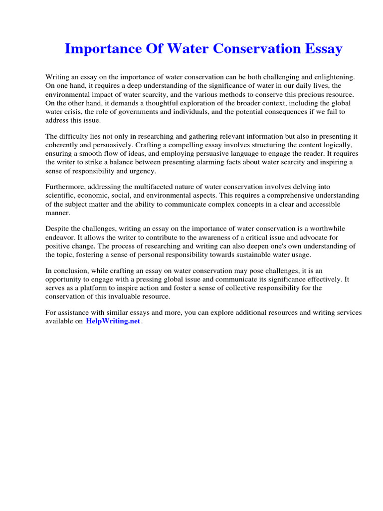 Importance of Water Conservation Essay | PDF