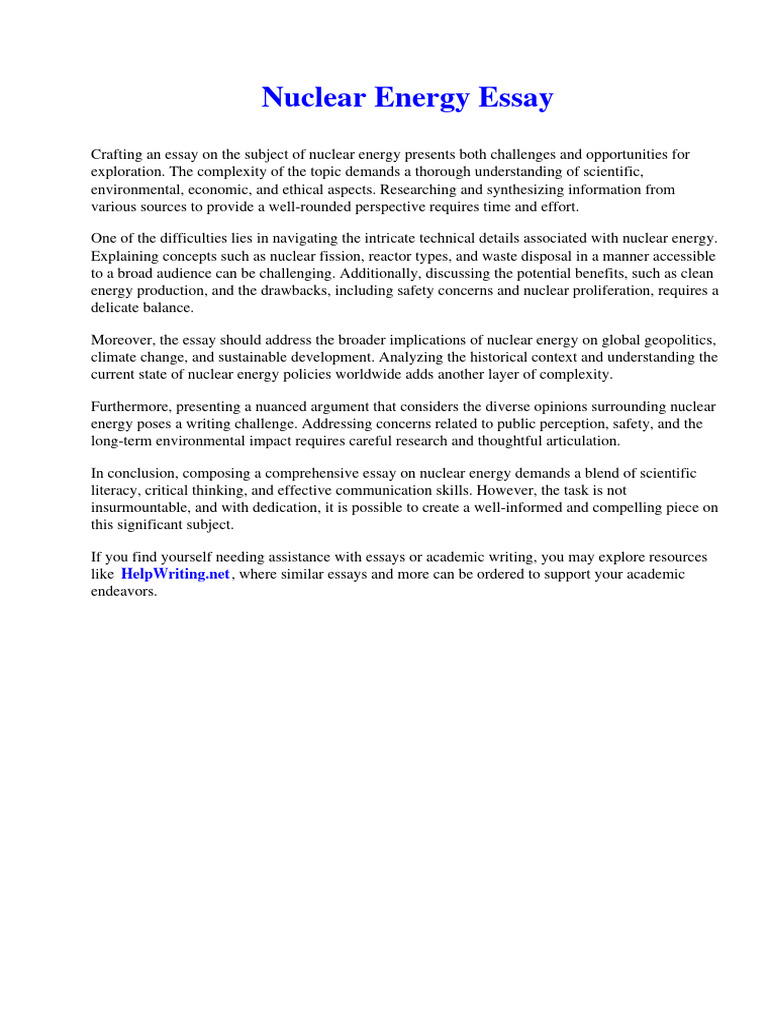 Nuclear Energy Essay | PDF | Nuclear Power | Essays