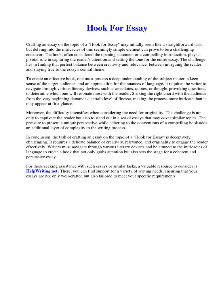 Hook For Essay | Download Free PDF | Essays