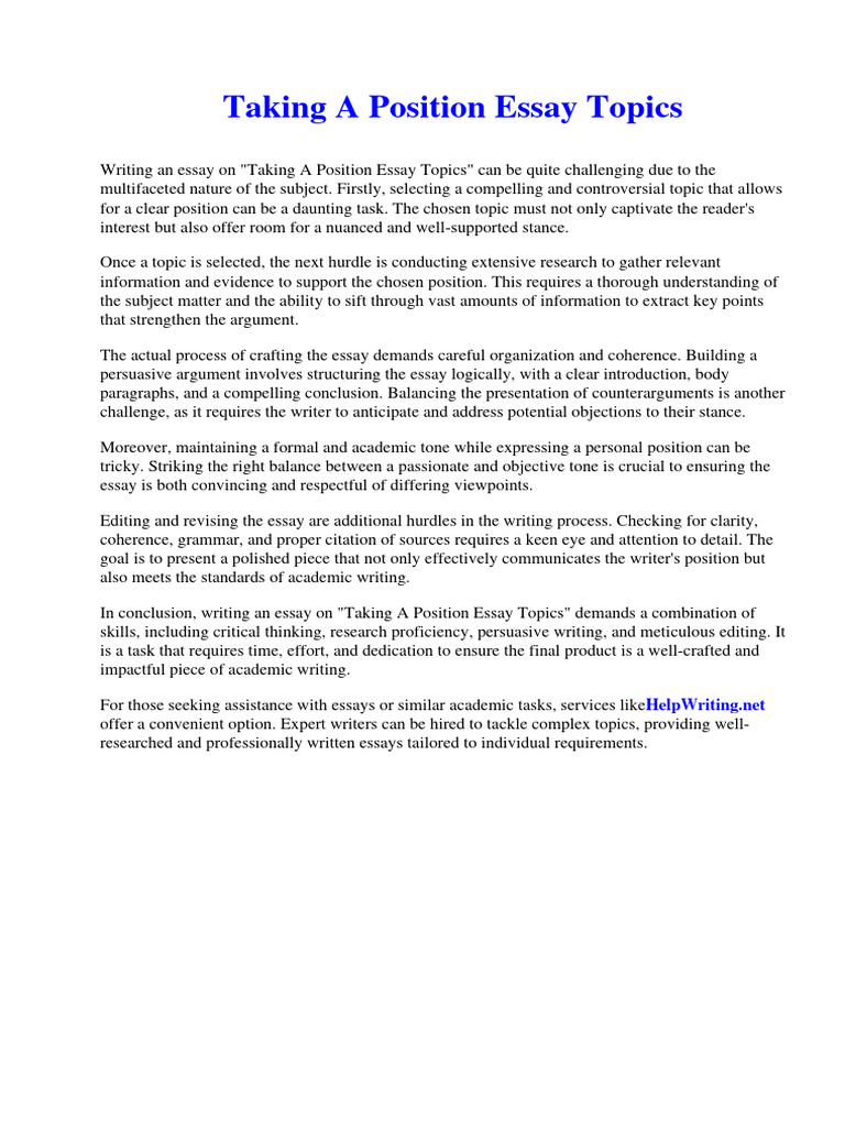 Taking A Position Essay Topics | PDF | Essays | Patriot Act