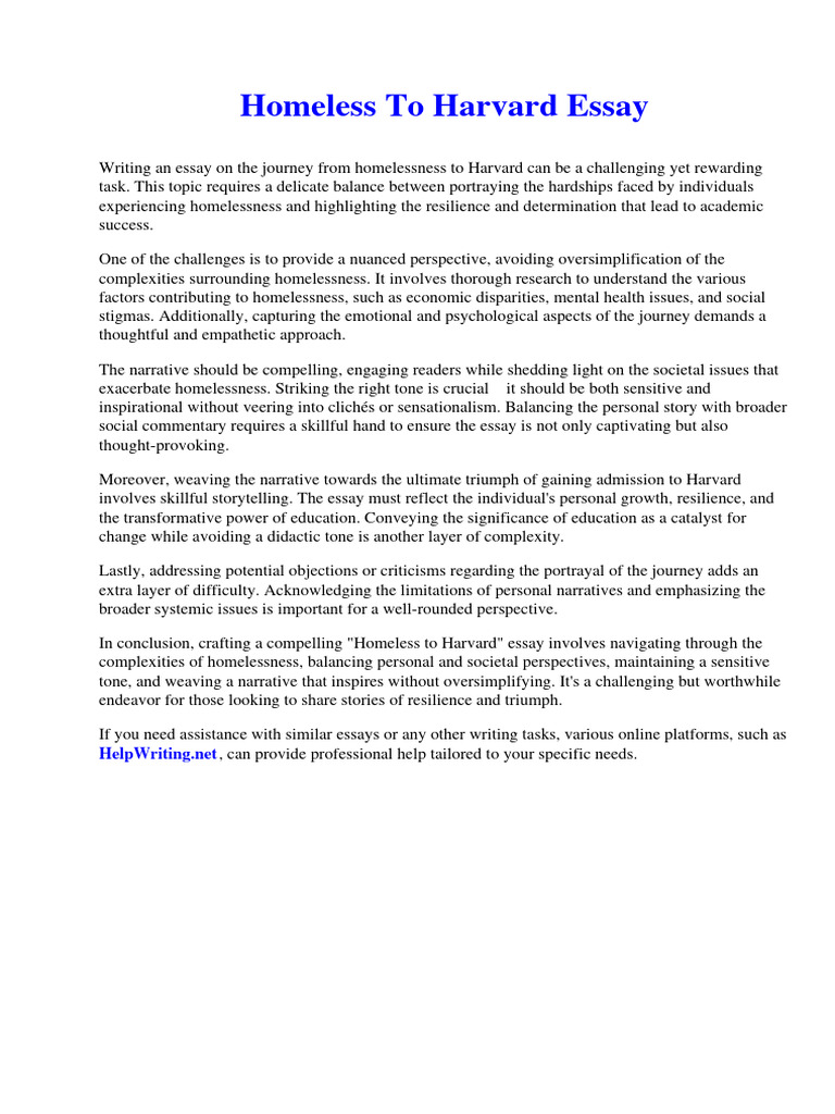 Homeless To Harvard Essay | PDF | Social Science | Self-Improvement