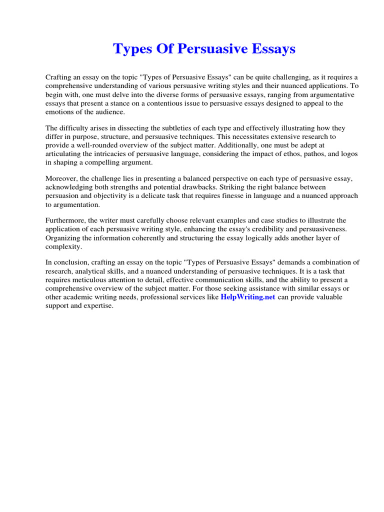 Types of Persuasive Essays | PDF | Essays | Persuasion