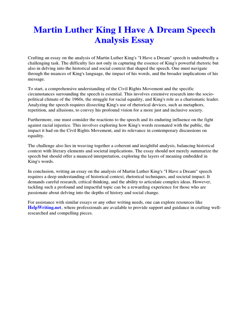 Martin Luther King I Have A Dream Speech Analysis Essay | PDF