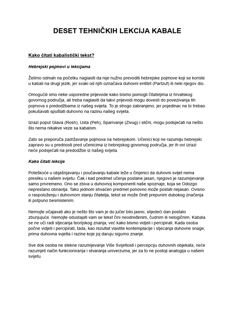 Deset Tehničkih Lekcija Kabale | PDF