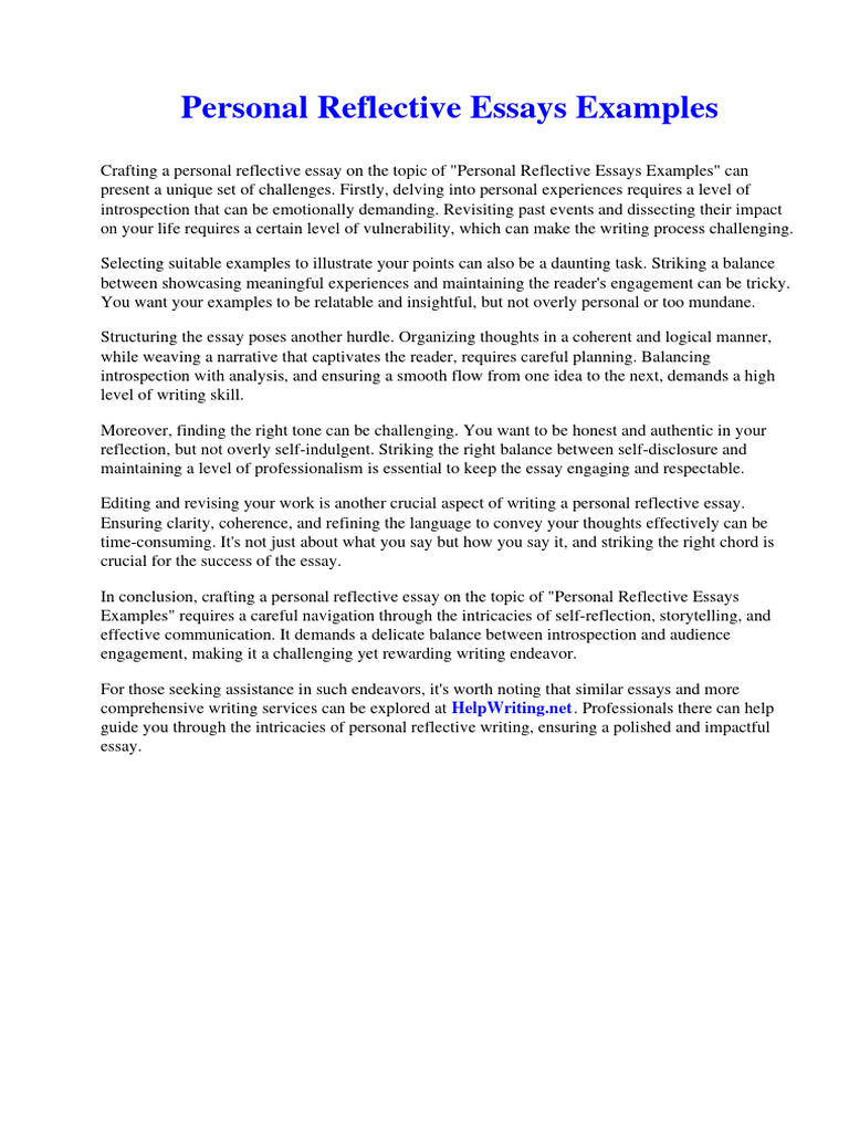 Personal Reflective Essays Examples | PDF