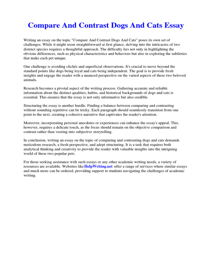 Compare and Contrast Dogs and Cats Essay | PDF | Memory | Essays