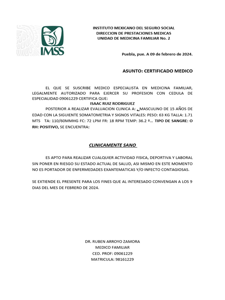 Certificaco Medico Imss Pdf