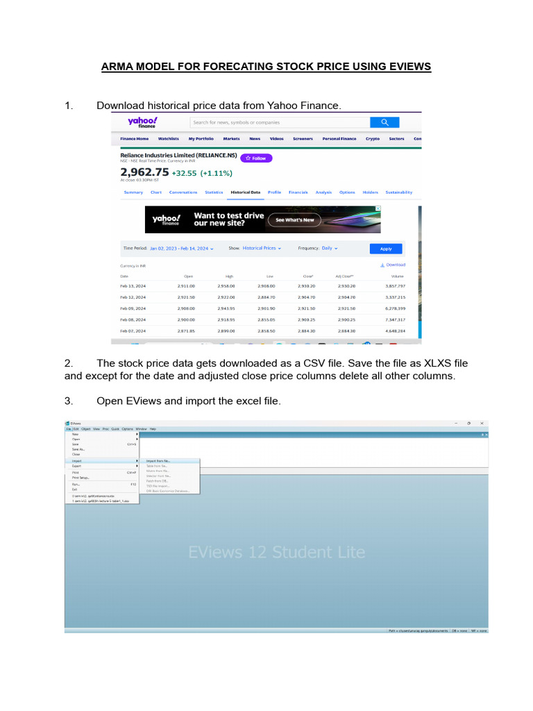 ARMA Forecasting Using Eviews - 15 Feb 24 | PDF | Forecasting | Scientific Method