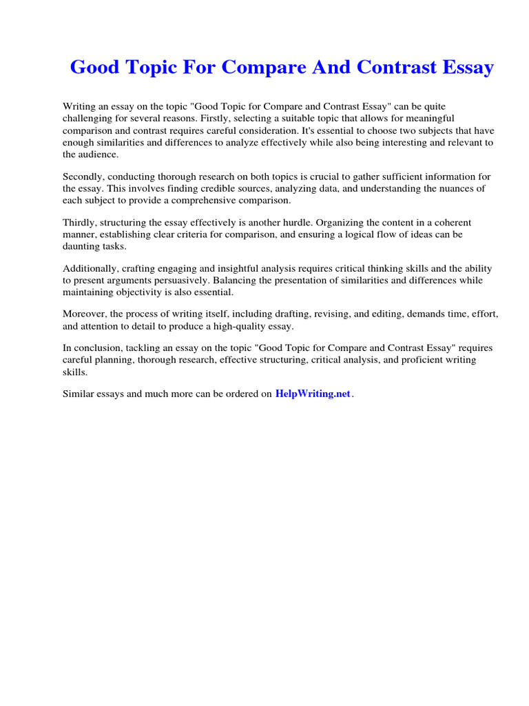 Good Topic For Compare and Contrast Essay | PDF