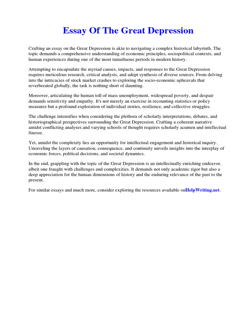 Essay of The Great Depression | PDF | Mental Disorder | Crimes