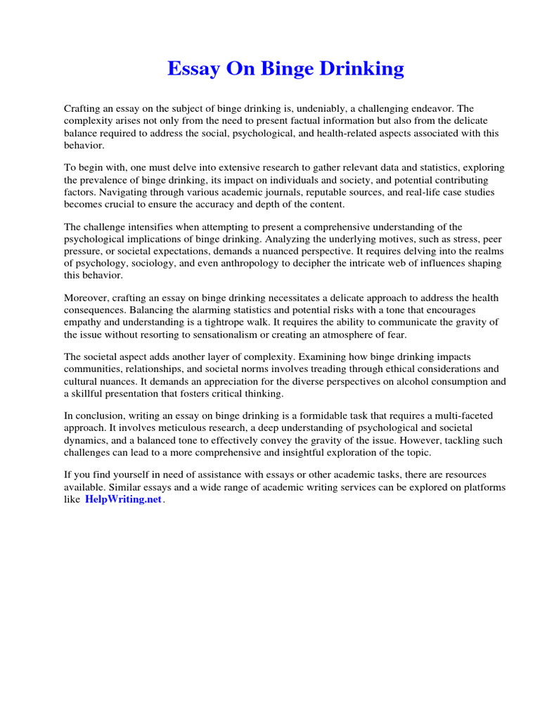 Essay On Binge Drinking | PDF