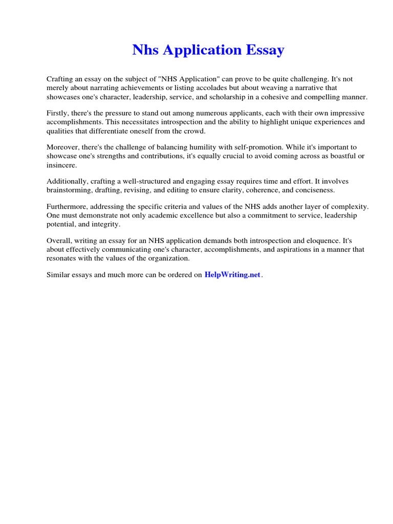 Nhs Application Essay | PDF | Yosemite National Park | Obedience (Human ...