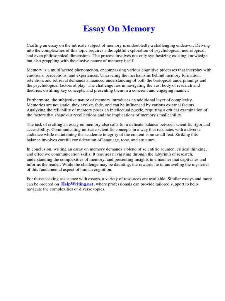 Essay On Memory | PDF