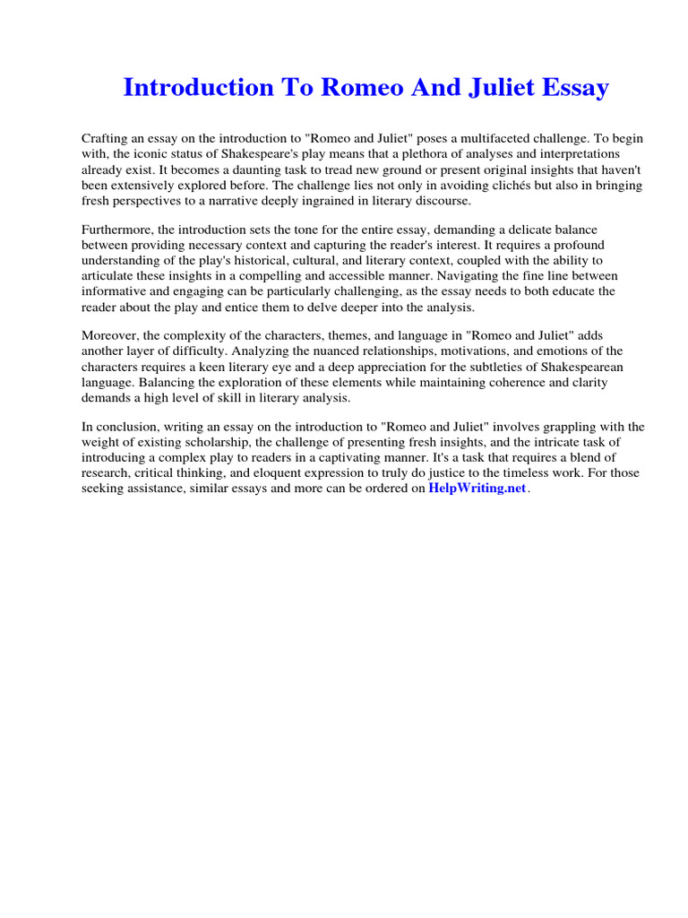 Introduction To Romeo and Juliet Essay | PDF