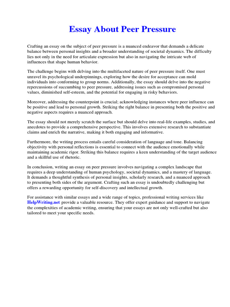 Essay About Peer Pressure | Download Free PDF | Essays | Supreme Court ...