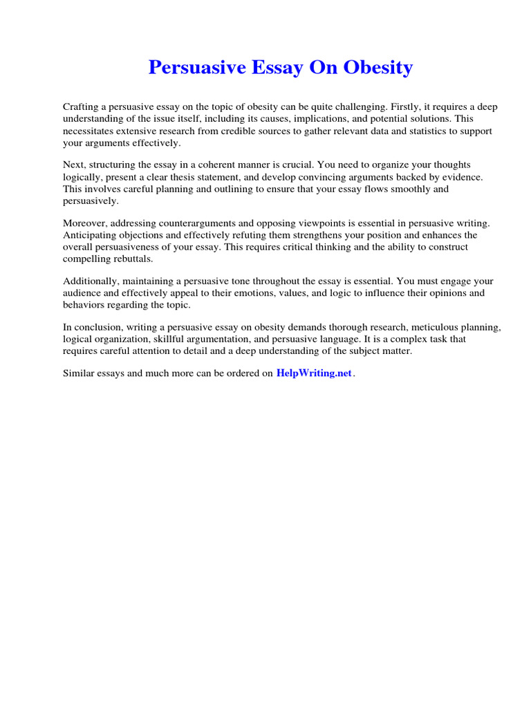 Persuasive Essay On Obesity | PDF | Essays | Nikola Tesla